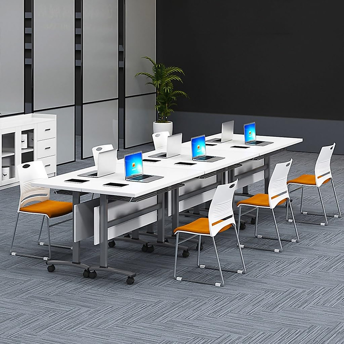 Flip Top Mobile Training Table with Modesty and Lockable Wheels, Folding Meeting Room Table Boardroom Desk for Office Conference Room(no Chair) (Color : A(Excluding Chairs), Size : 120 * 60 * 75cm)