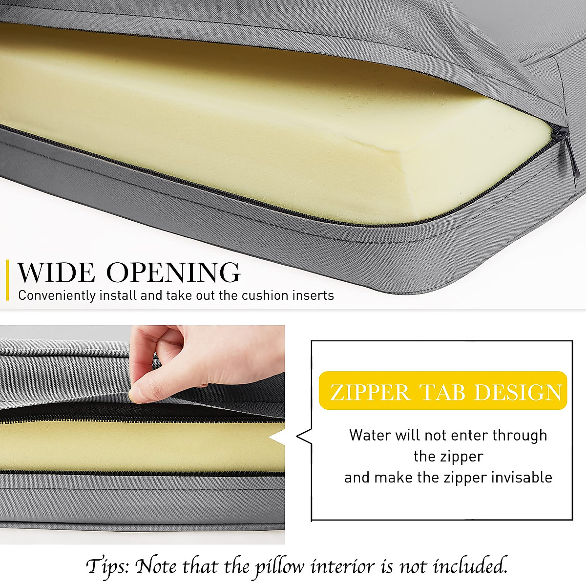 NICETOWN 2 Pack 22 x 20 x 4 inch Patio Chair Cushion Covers for Outdoor Furniture, Fade Safe Long Lasting Patio Furniture Cushion Covers Replacement for Indoor Outdoor with 4 Buckle Straps, Grey