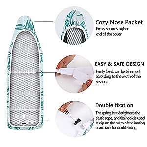 MZXcuin 15" x 54" Ironing Board Cover and pad, Extra Thick Cotton Iron Cover with Padding Heat Reflective Heavy Duty Pad, Green Leaves
