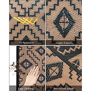 Outdoor Rugs - Reversible Mats, 5'x8' Plastic Straw Rug for Patio Clearance Waterproof, Indoor Outdoor Area Rug Carpet for Outside, RV, Deck, Picnic, Beach, Trailer, Camping(Black & Brown)