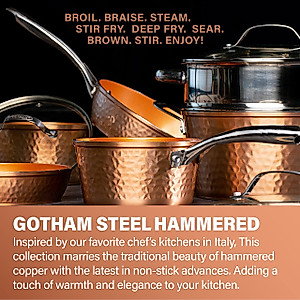 GOTHAM STEEL Hammered Non Stick Frying Pan with Lid, 14” Ceramic Frying Pan Nonstick, Induction Pan for Cooking, Long Lasting Nonstick, 100% Toxin Free & Gotham Steel Hammered Copper Collection