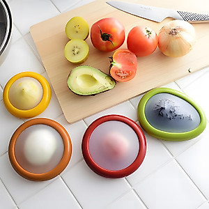 Silicone Fruit Storage Container Vegetable Food Storage Containers Set for Fridge Onion Storage Container, Avocado Keeper, Tomato Saver Container, and Lemon Holder Box 4PCS