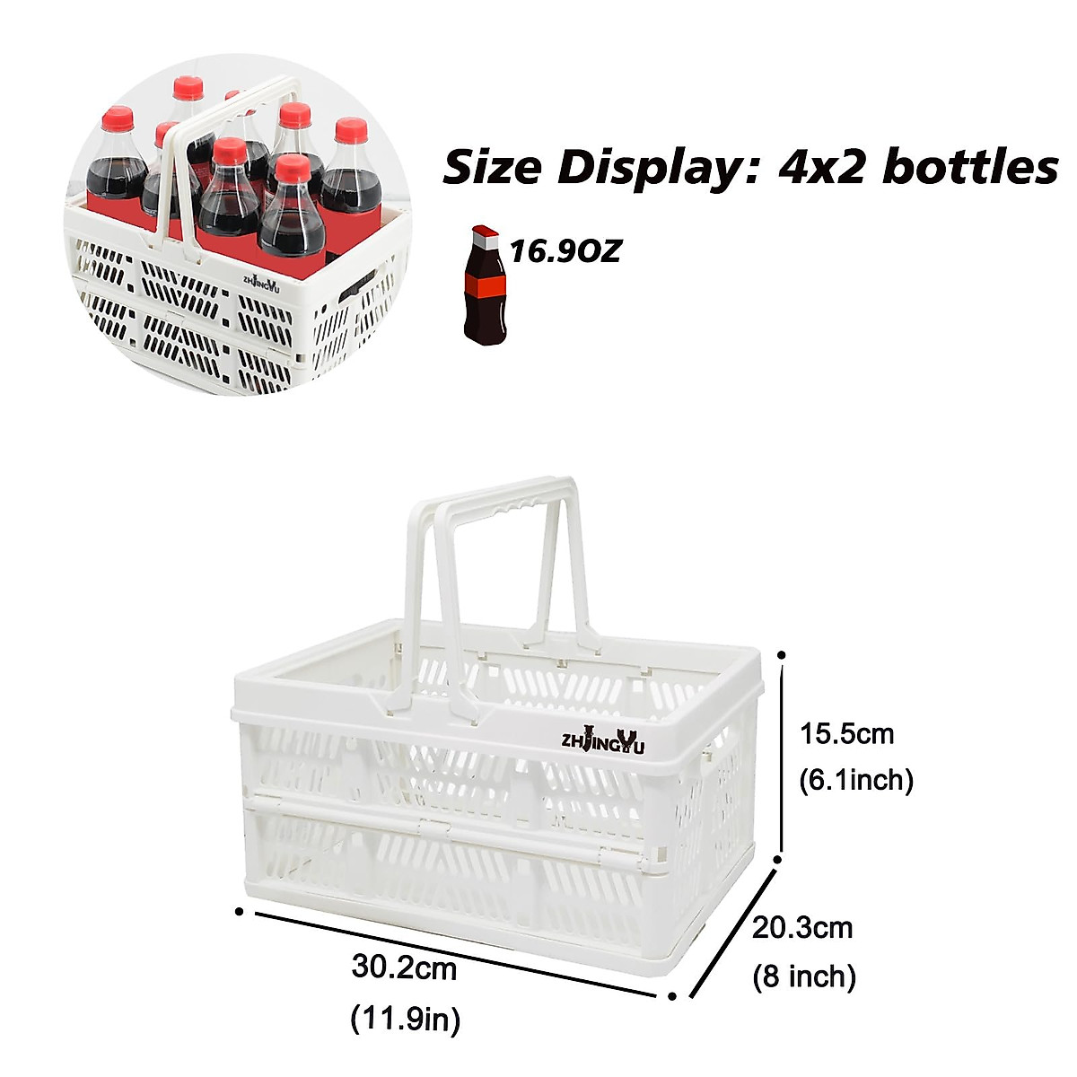 ZHJINGYU crates for storage,plastic baskets for organizing,collapsible shopping basket,foldable crate with Handles,collapsible storage crate,car basket,for Kitchen,Bathroom,Medicine (White, S)