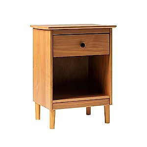 Walker Edison Traditional Wood 1 Drawer Nightstand Side Table Bedroom Storage Drawer and Shelf Bedside End Table, 18 Inch, Caramel
