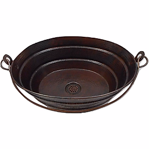 16" x 12" Rustic Oval Copper BUCKET Vessel Bath Sink with 19-Hole Grid Drain by SimplyCopper