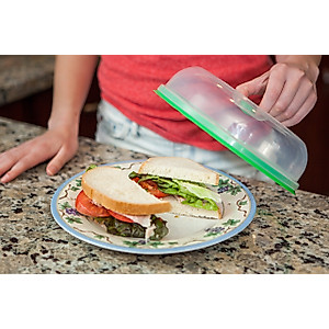 Press n Fresh Universal Vacuum Air-tight Food Sealer Container Plate Platter Lid Cover Topper Dome, Stackable, Dishwasher and BPA Free (9 & 7, Green)