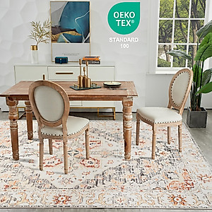 Auemtyn Area Rug, 3x5 Washable Rug for Living Room, Rug with Non-Slip Backing, Stain Resistant Vintage Medallion Rug for Bedroom, Non-Shedding Distressed Rug (3'x5', Beige)