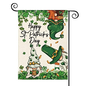 AVOIN colorlife Happy St Patricks Day Gnome Garden Flag 12x18 Inch Double Sided, Leprechauns Shamrock 17 March Welcome Yard Outdoor Flag