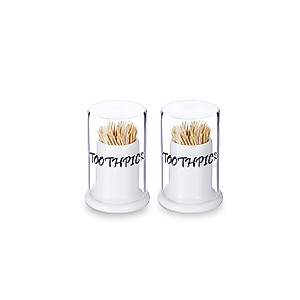 LEETOYI Porcelain Toothpick Holder Dispenser with Glass Lid Set of 2