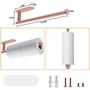 Paper Towel Holder Under Cabinet, New Upgrade Double Rod Bearing Self-Adhesive or Drilling Wall Mounted Paper Towels Rolls Holder for Kitchen,Rose Gold(2 Pieces