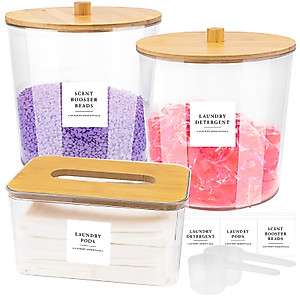 3 Pack Laundry Room Organization Storage Containers Dryer Sheet Holder with 2 Scoops & Labels Large Capacity Laundry Room Organization Jars with Lids for Laundry Detergent Laundry Pods Organizing