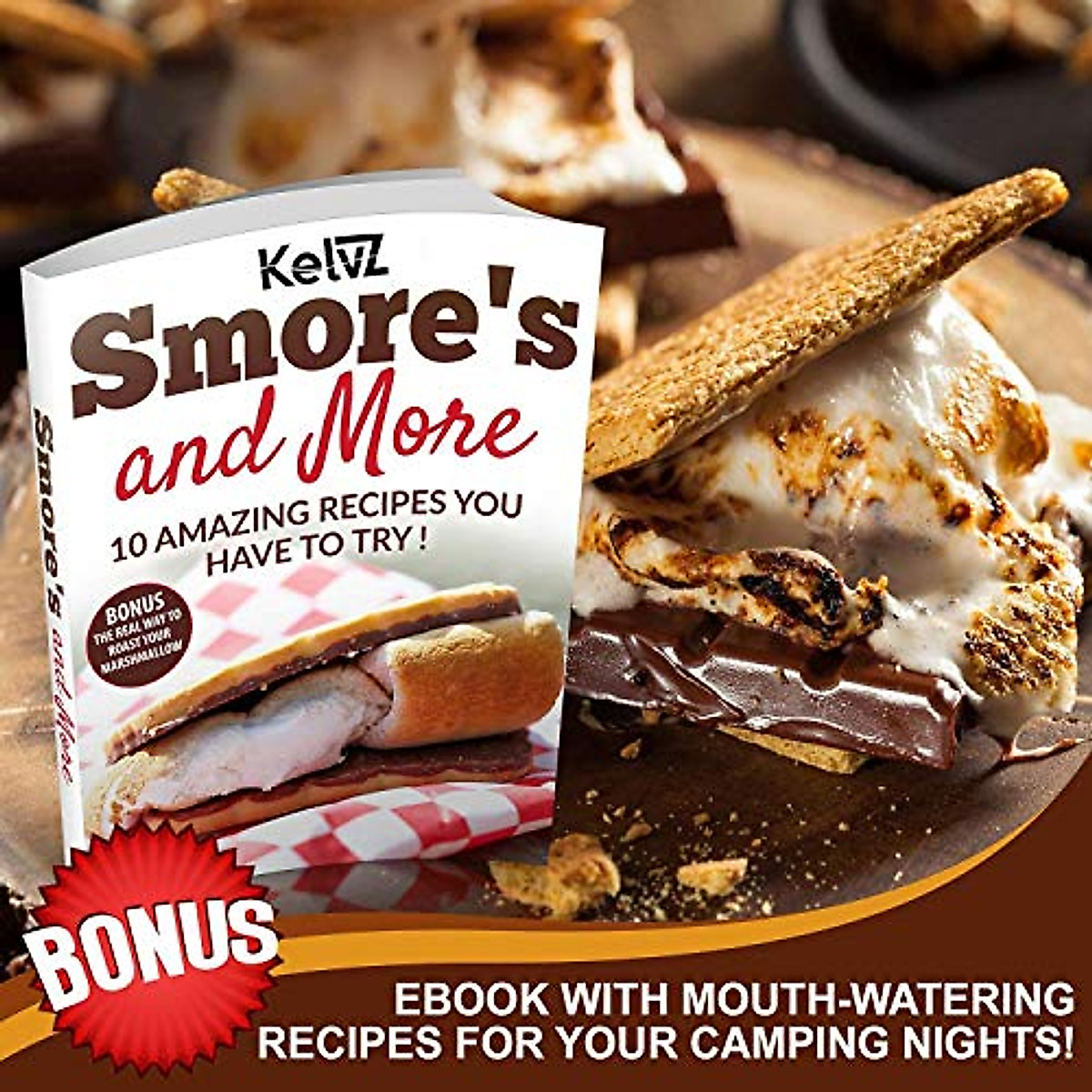 KelvZ Set of 4 Telescoping Marshmallow Roasting Sticks with Bag & Smore Recipes Ebook - 34" Smores Skewers for Fire Pit - City Bonfire Marshmellow Sticks Camping Equipment - Hot Dog Fork for Campfire