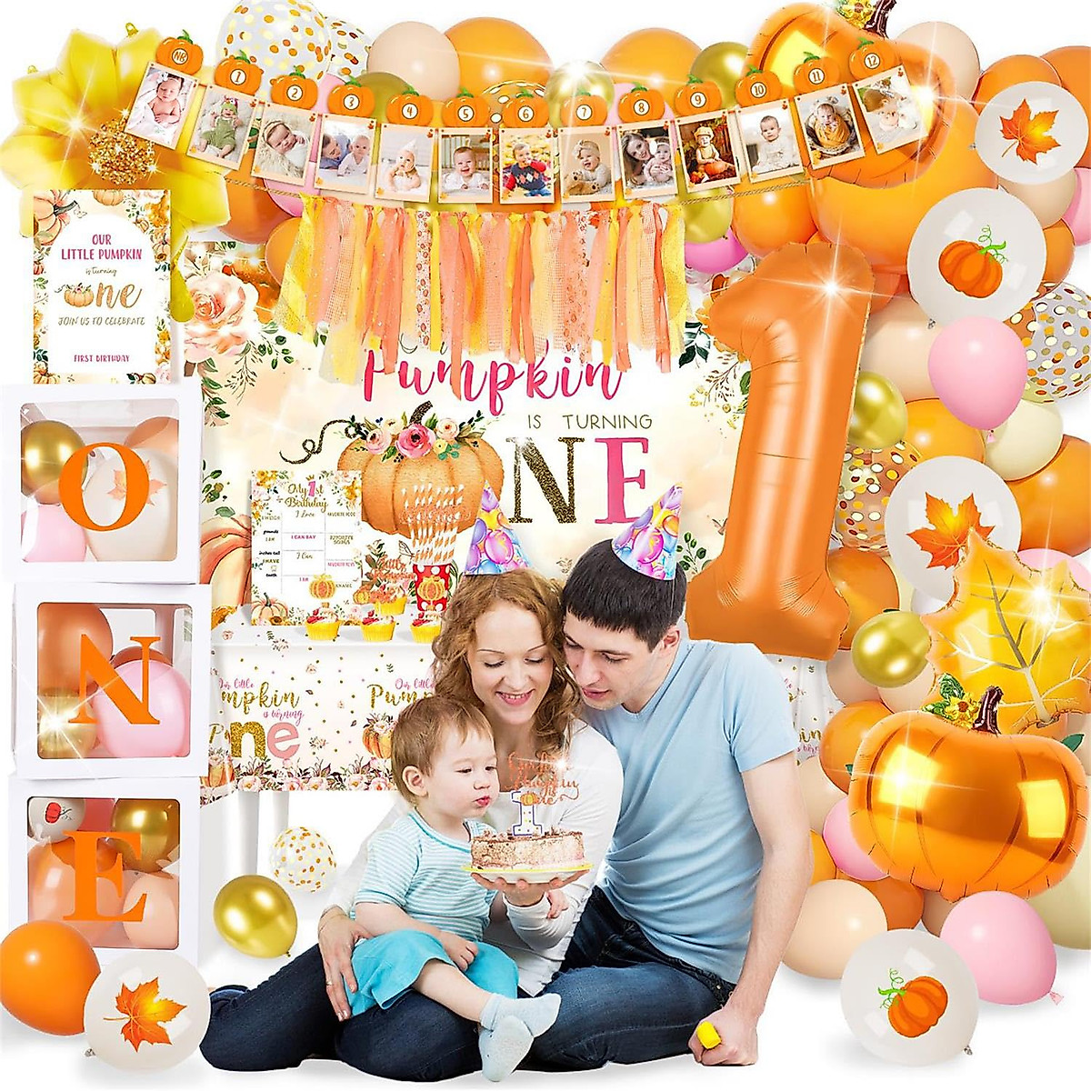 MOVINPE Pumpkin 1st Birthday Decorations, Little Pumpkin First Birthday decor Party Supplies, Autumn Fall Little Pumpkin Turning One Halloween Thanksgiving First Birthday Decor