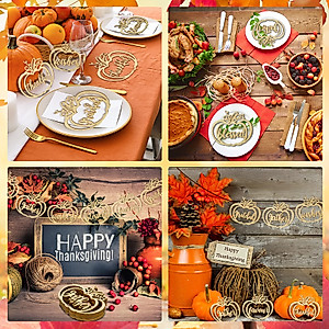 Qunclay 12 Pcs Thanksgiving Plate Decor Pumpkin Wood Cutouts Fall Thankful Blessed Thanksgiving Table Decor Fall Word Plate Sign Place Cards Settings for Autumn Rustic Letter Decorations