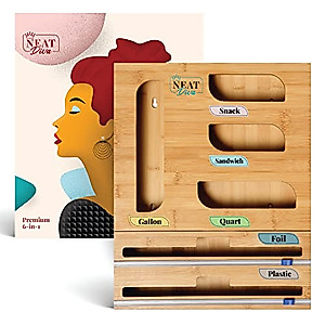 Neat Diva 6-in-1 Ziplock Bag Organizer for Drawer, Kitchen Drawer Organizer for Bags, Bamboo Foil and Plastic Wrap Organizer, Kitchen Organizer Foil Plastic Wrap, Kitchen Gadgets Best Sellers 2022