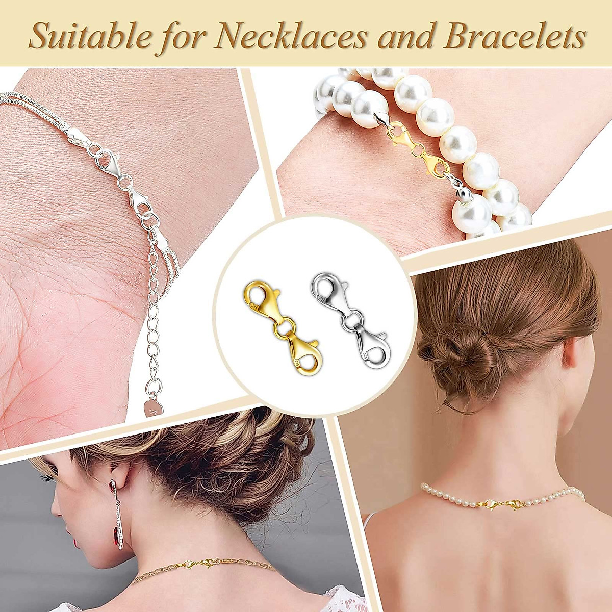 Qulltk Lobster Clasp 925 Sterling Silver Double Lobster Claw Clasps,Necklace Extender Suitable for Bracelet Necklace Clasps and Closures (Made in Italy)