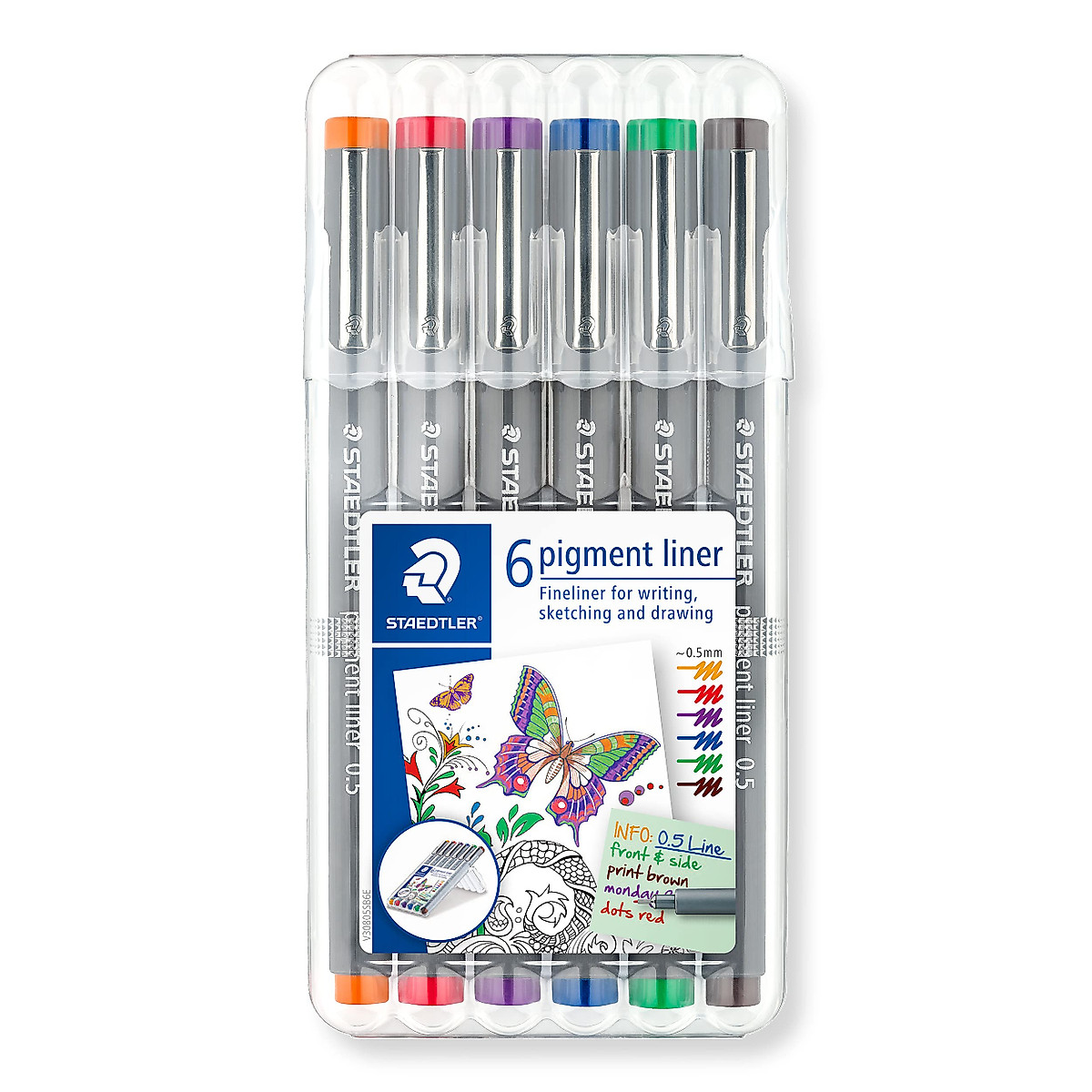 STAEDTLER 30805-SSB6 0.5 mm Coloured Pigment Liner, Multi-Colour, Pack of 6