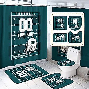 Custom Football Style Shower Curtain 4Pcs Set Personalized Bathroom Decor Gift Fashion Modern Home Supplies