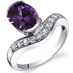 PEORA Simulated Alexandrite Ring in Sterling Silver, Statement Solitaire, Oval Shape, 9x7mm, 2.75 Carats, Comfort Fit, Size 7