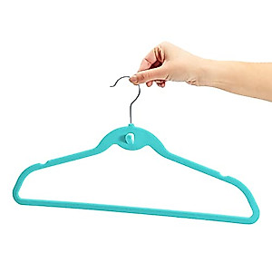 50 Pack Non Slip Velvet Clothes Hangers with Cascading Hooks Space Saving for Kids, Teens, and Adult's Shirts, Coats, Pants, Suits, and Dresses (Teal, 17.5 Inches)