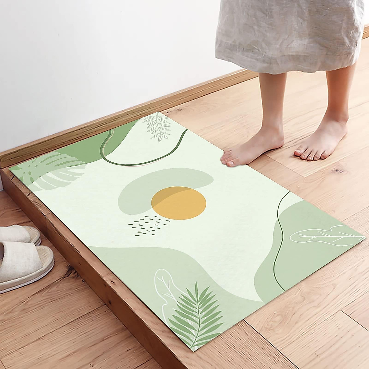Entryway Front Doormat Boho Tropical Plant Leaf Green Outdoor Welcome Doormat, Anti-Slip and Absorbent to Remove Sole Stains for Indoor Outdoor Entryway Dust Removal - 18" x 30"