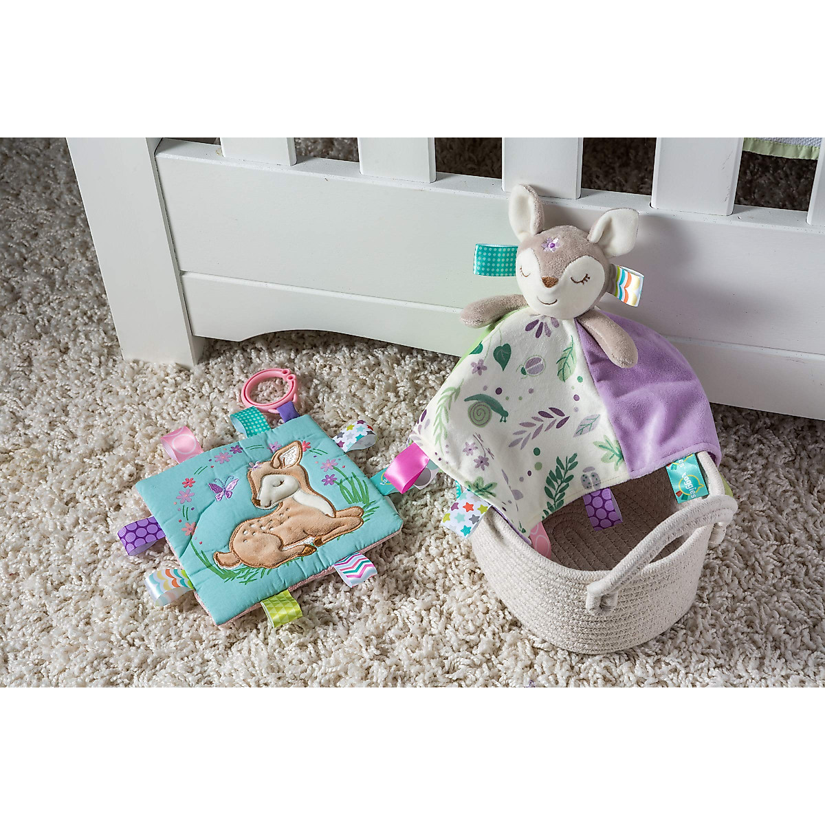 Taggies Soothing Sensory Crinkle Me Toy with Baby Paper and Squeaker, Flora Fawn, 6.5 x 6.5-Inches