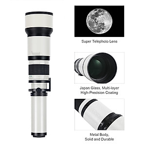 JINTU 650-1300mm f/8 Manual Telephoto Zoom Lens + T-Mount for Canon EOS Rebel SL2 SL1 T3 T3i T4i T5 T5i T6 T6i T6s T7 T7i 4000D 850D/SL3/SL2 6D Mark II/5D Mark IV/90D/80D/77D DSLR SLR Cameras