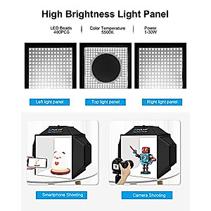 PULUZ 40cm/16 inch Portable Photo Studio Shooting Tent Folding Softbox Lighting Kit Adjustable 24W 5500K 480pcs LED Bulbs Soft Box for Product Photography with 4 Colors PVC Backdrops