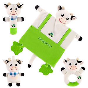ush Baby Rattle Toys for Babies 0-6 Months Soft Baby Toys Stuffed Animal Plush Rattle Newborn Sensory Toys Newborn Infant Security Blanket Loveys Small Animals Doll（Cow）
