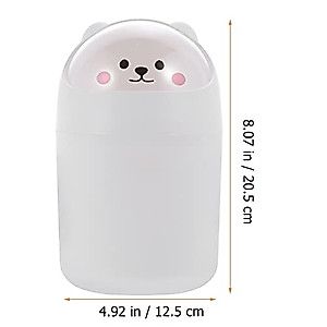 Cabilock 2pcs Desktop Bin Living Brush Room Bathroom Garbage Lid Vanity Bucket Rubbish Makeup Shape Wastebasket Can Waste Office Lovely Cartoon White for Small with Animal Desk Holder
