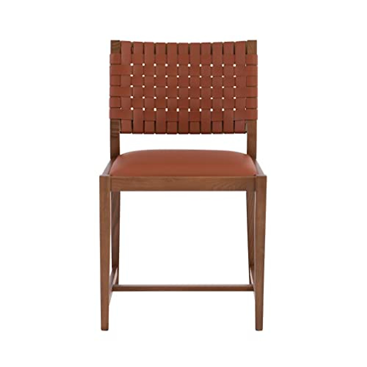 Linon Warm Brown Wood Upholstered Seat and Woven Leather Back Cleary Side Chair