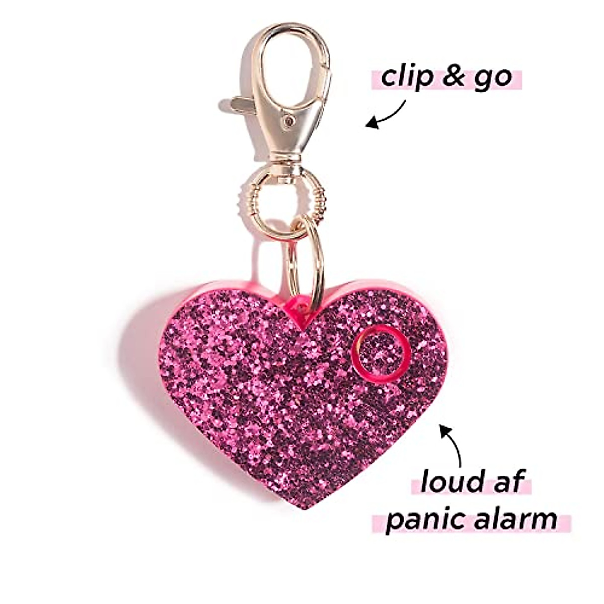 Super-Cute Personal Safety Alarm - 115 Decibel Self Defense Panic Alarm with LED Light & Keychain Clip - Pink Glitter Heart, 1 Count