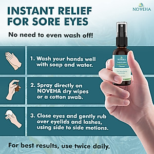 NOVEHA Eyelid and Lash Cleanser - Fast Acting Soothing Formula, Effective Relief from Irritation, Dry Eyes, Styes, Pure and Gentle Hypochlorous Acid Spray (4 Fl Oz (Pack of 1))