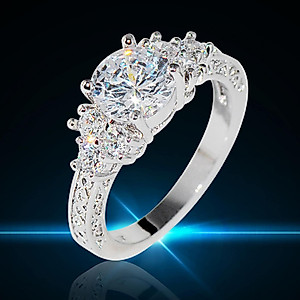 Luxury Diamond Silver Ring Bride Ring Engagement Wedding Ring Prong Setting Zircon Rings Jewelry for Your Princess, 6