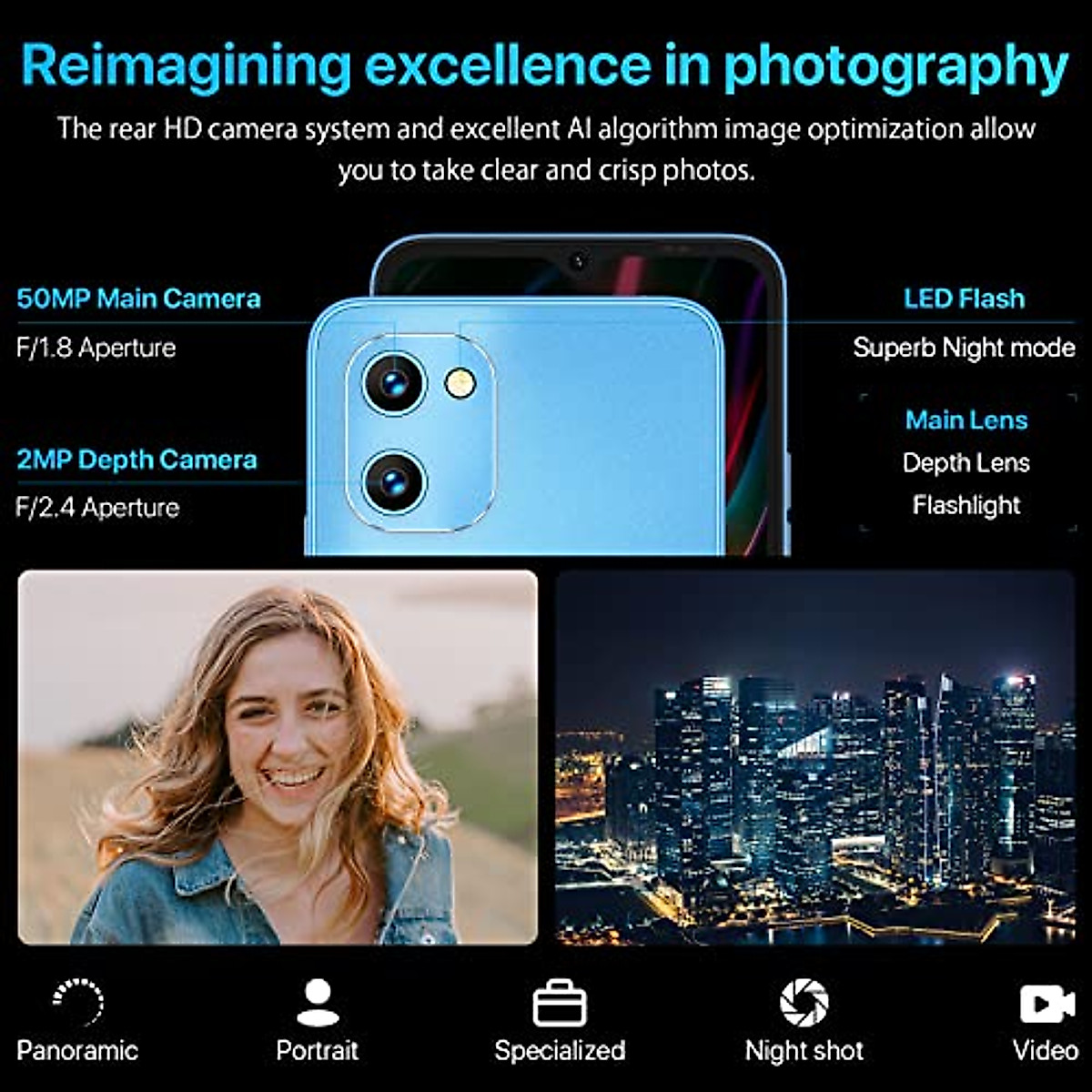 UMIDIGI Cell Phone G1 MAX, Android12 Unlocked Smartphone, Dual Sim 4G LTE Mobile Phone, 128GB/256G Expandable, 6.52" HD+ Night Mode，5150mAh, GSM Unlocked Phone