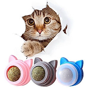 XanderPets Catnip Balls That Stick On Wall - Cat Nips Organic - Magic Cat Balls - Interactive Toys for Indoor Cats - Essential Cat Accessories - USA 3 Pack (Tabby Grey)