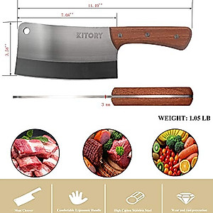 Kitory Meat Cleaver 7'' Heavy Duty Chopper Butcher Knife Bone Cutter Chinese Kitchen Chef’s Chopping Knife for Meat, Bone- Full Tang 7CR17MOV High Carbon Stainless Steel - Pear Wood Handle