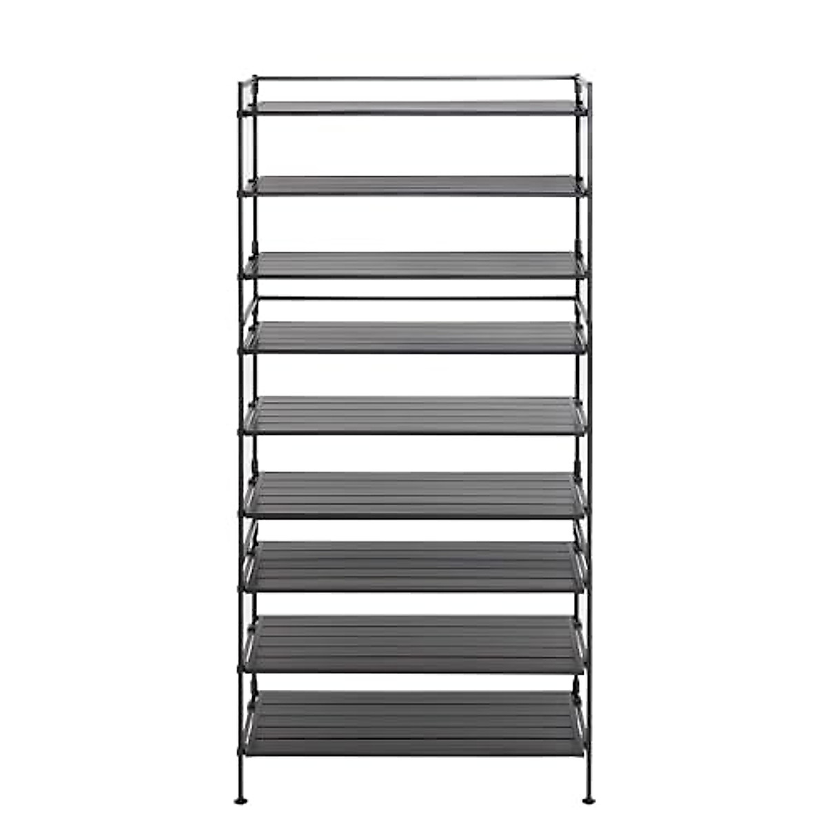 Seville Classics Sturdy Freestanding Storage Shelf for Bedroom, Closet, Entryway, Dorm Room Organizer, Stackable Metal 3-Tier 2" Resin Slat Shoe Rack, Espresso