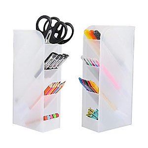 Fujinzhu 2 PCS Desk Organizer, Pencil Holder with 8 Compartments Pen Organizer for Home School Office Desk Supplies Accessories - Translucent White