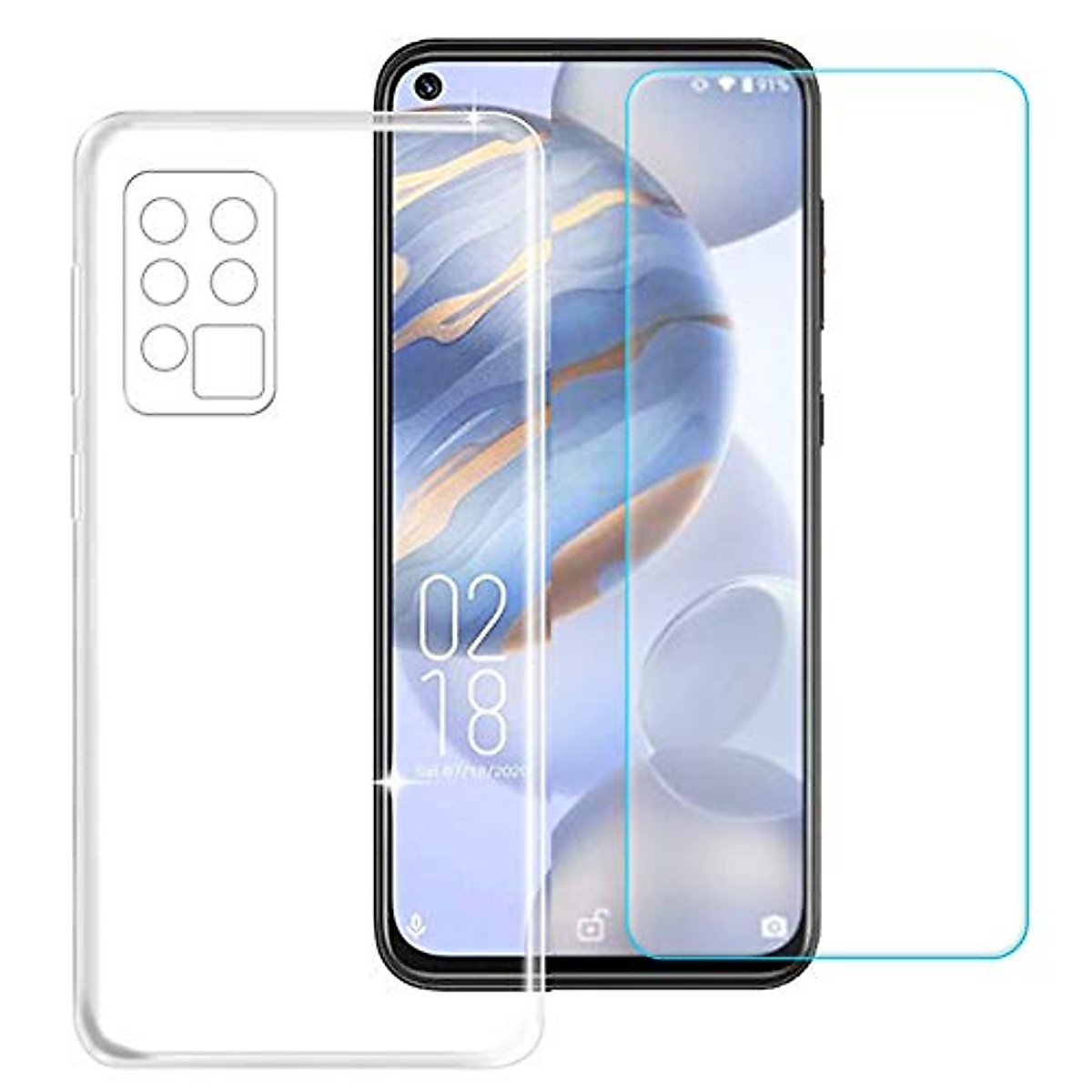 Ytaland for Oukitel C21 Case,with Tempered Glass Screen Protector. (2 in 1) Crystal Clear Soft Silicone Shockproof TPU Transparent Bumper Protective Phone Case Cover