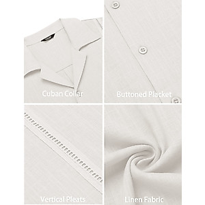 COOFANDY Mens Casual Button Down Shirts Short Sleeve Cuban Guayabera Shirt Summer Beach Top A - White