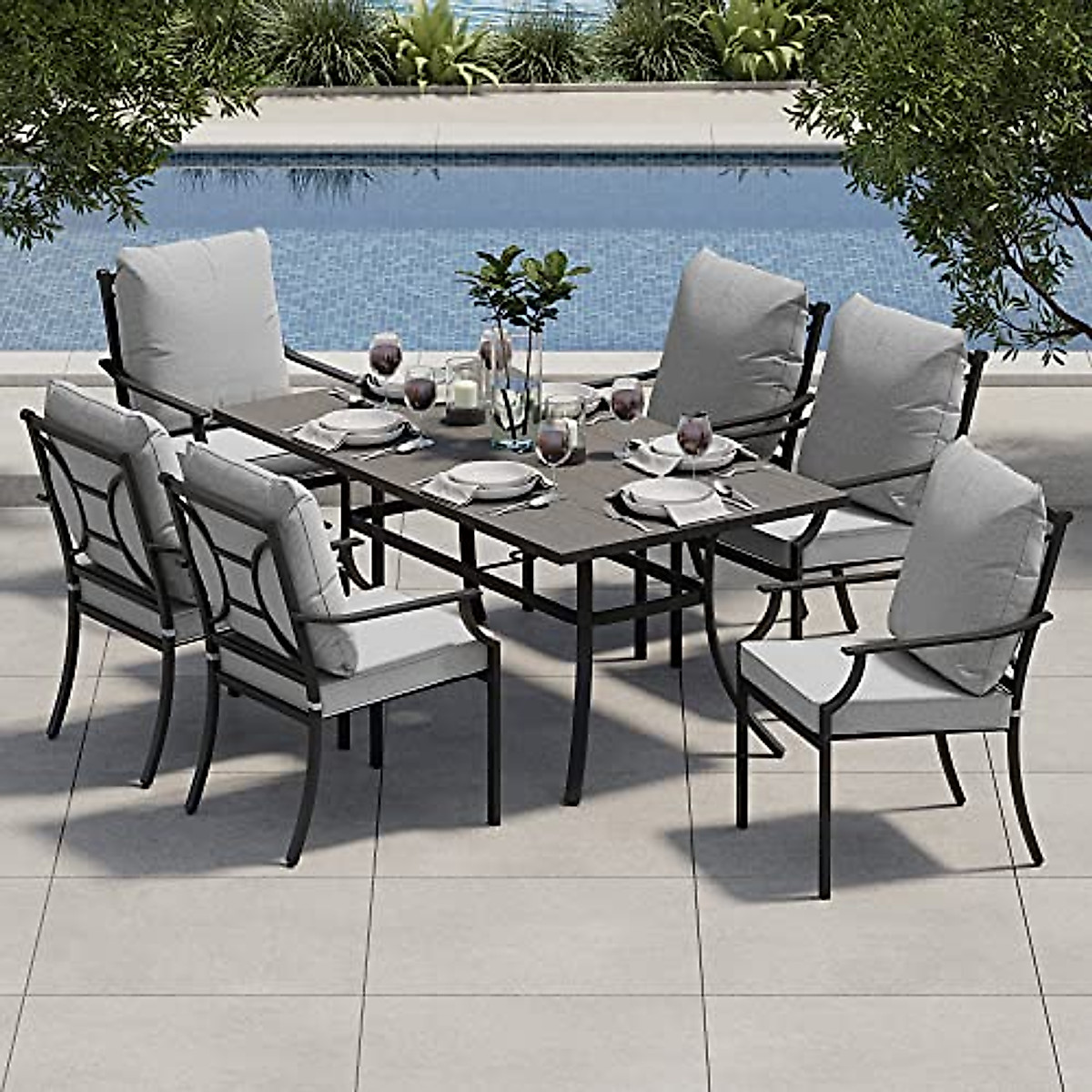 Grand patio 7 Pieces Outdoor Dining Set, Patio Dining Set for 6 with 1 Rectangular Dining Table,Metal Patio Garden Set for Backyard,Patio