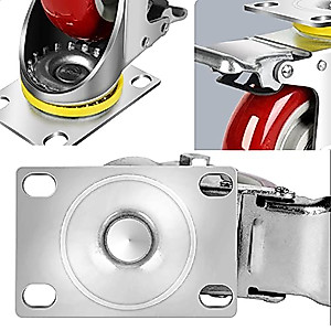 Castors Swivel Castor Wheels Industrial Plate Casters, for Furniture Table Shopping Cart Trolley Workbench, Silent Caster for Furniture, 2 Casters with Brake and 2 Without Brake Castor Wheel (Color :