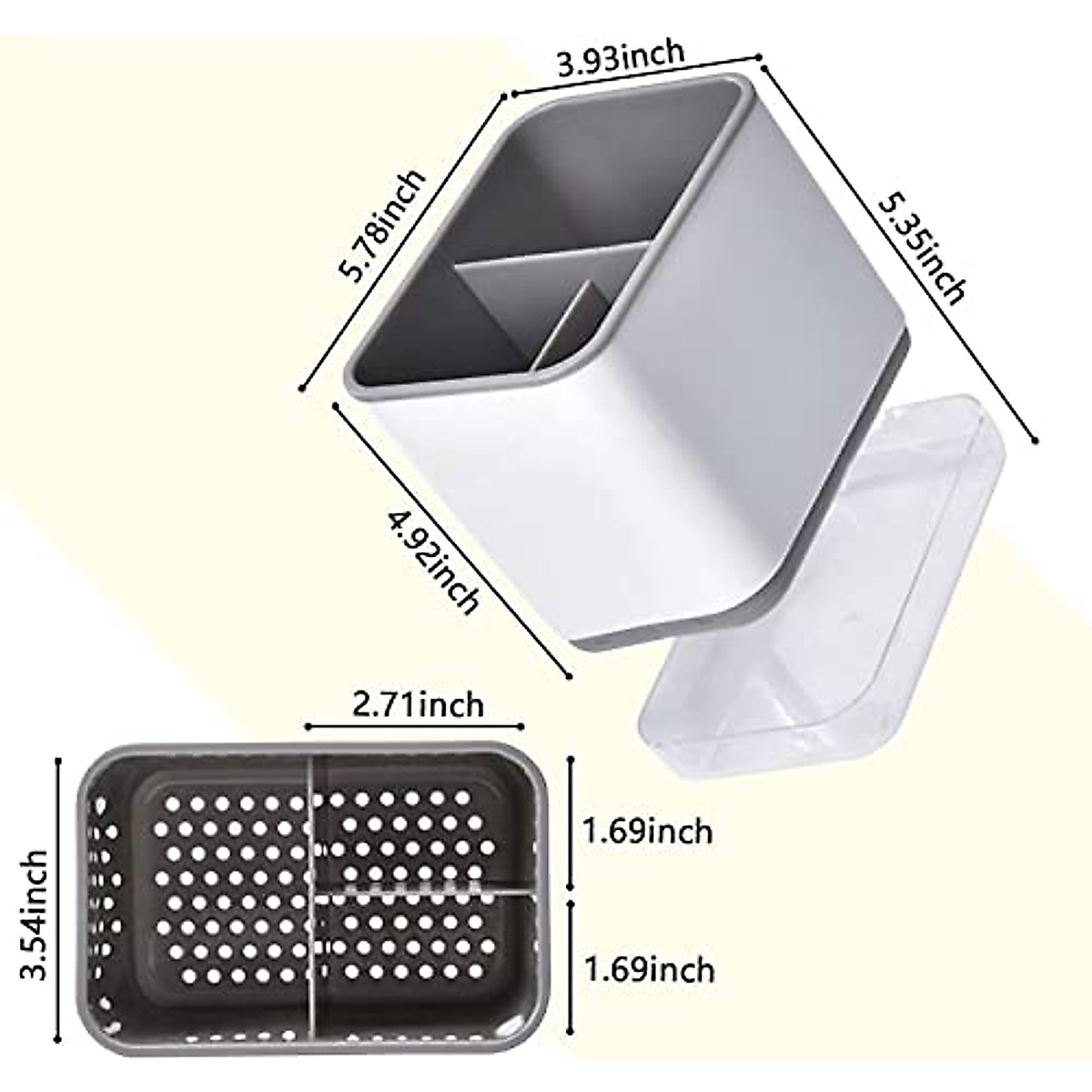 Utensil Holder, Kitchen Utensil Organizer Sponge Holder, Kitchen Sink Caddy with Drain Tray for Chopsticks, Spoon, Fork, Brush (Gray)