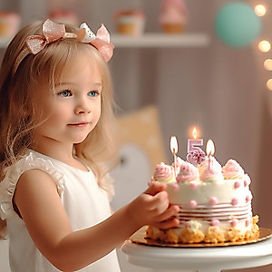 Pink Number 1 Birthday Candle, Girl 1st ​Birthday Party Pink Theme Decorations Supplies, 3D Bow Designed Glitter Pink Number Candles for Birthday Cake Topper Decorations (1 Candle Pink)