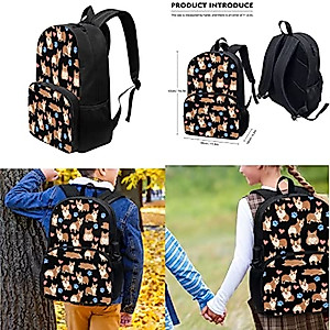 PZZ BEACH Cute Corgi Kids School Backpack Set Thermal Lunch Pouch Bag Pencil Case Durable Bookbag Stationery 3 Pieces