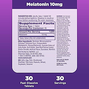 Natrol Sleep Melatonin 10mg Fast Dissolve Tablets, Nighttime Sleep Aid for Adults, 30 Strawberry-Flavored Melatonin Tablets, 30 Day Supply