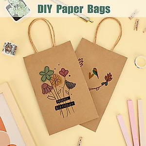 Moretoes 50pcs Paper Bags with Handles, 5.25x3.2x8 Inches Kraft Small Gift Bags, Wrapping Gift Paper, Small Paper Bags, Party Favor Bags for Birthday Wedding, Brown