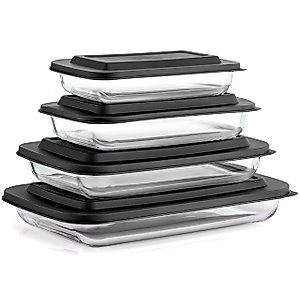 JoyFul by JoyJolt 8pc Glass Bakeware Set. 4x Baking Pan Dishes and 4x Baking Dish Lids for Kitchen Storage, Deep Baking Sheet, Oven Tray, Rectangle Casserole Dish, Lasagna Pans, Cake Baking Sheets