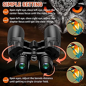 10-30x50 Zoom Binoculars for Adults, High Powered Military Binoculars for Bird Watching Traveling Hunting Concerts with Large View,BAK4,FMC Lens,Clear Low Light Vision at Night